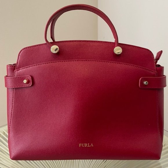 Furla | Bags | Furla Cherry Red Leather Top Handle Tote Bag | Poshmark